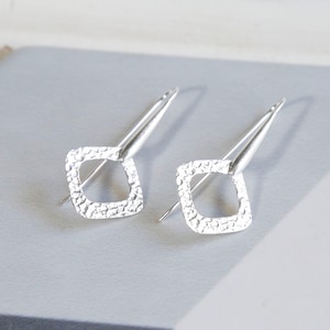 Sterling Silver Textured Square Solid Drop Earrings - Etsy