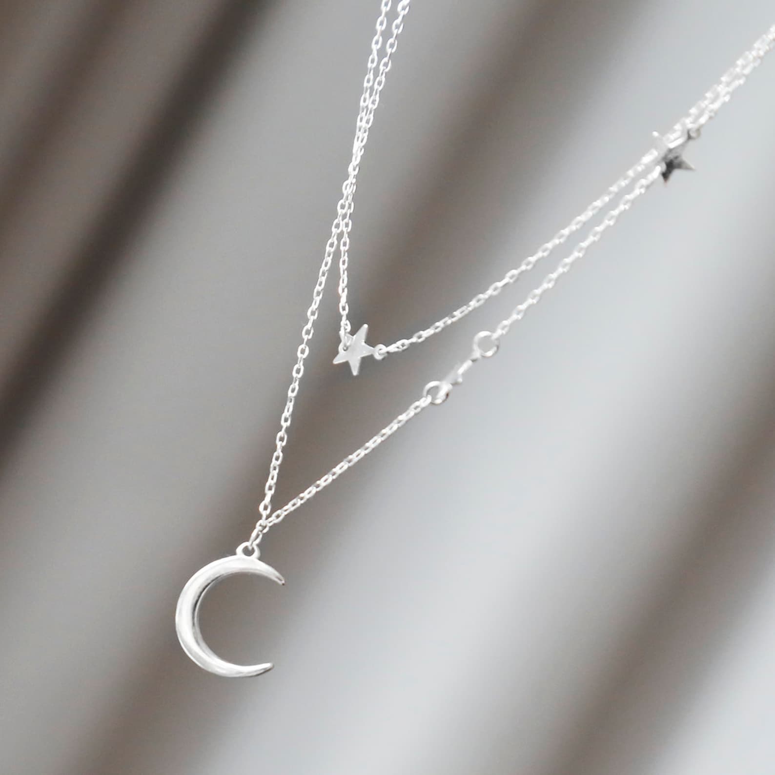 Sterling Silver Moon and Stars Layered Charm Necklace - Etsy UK