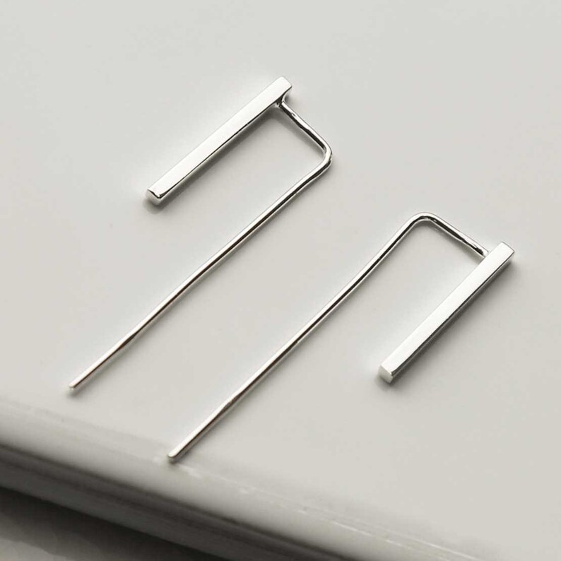 Sterling Silver Tiny Bar Threader Earrings - Etsy