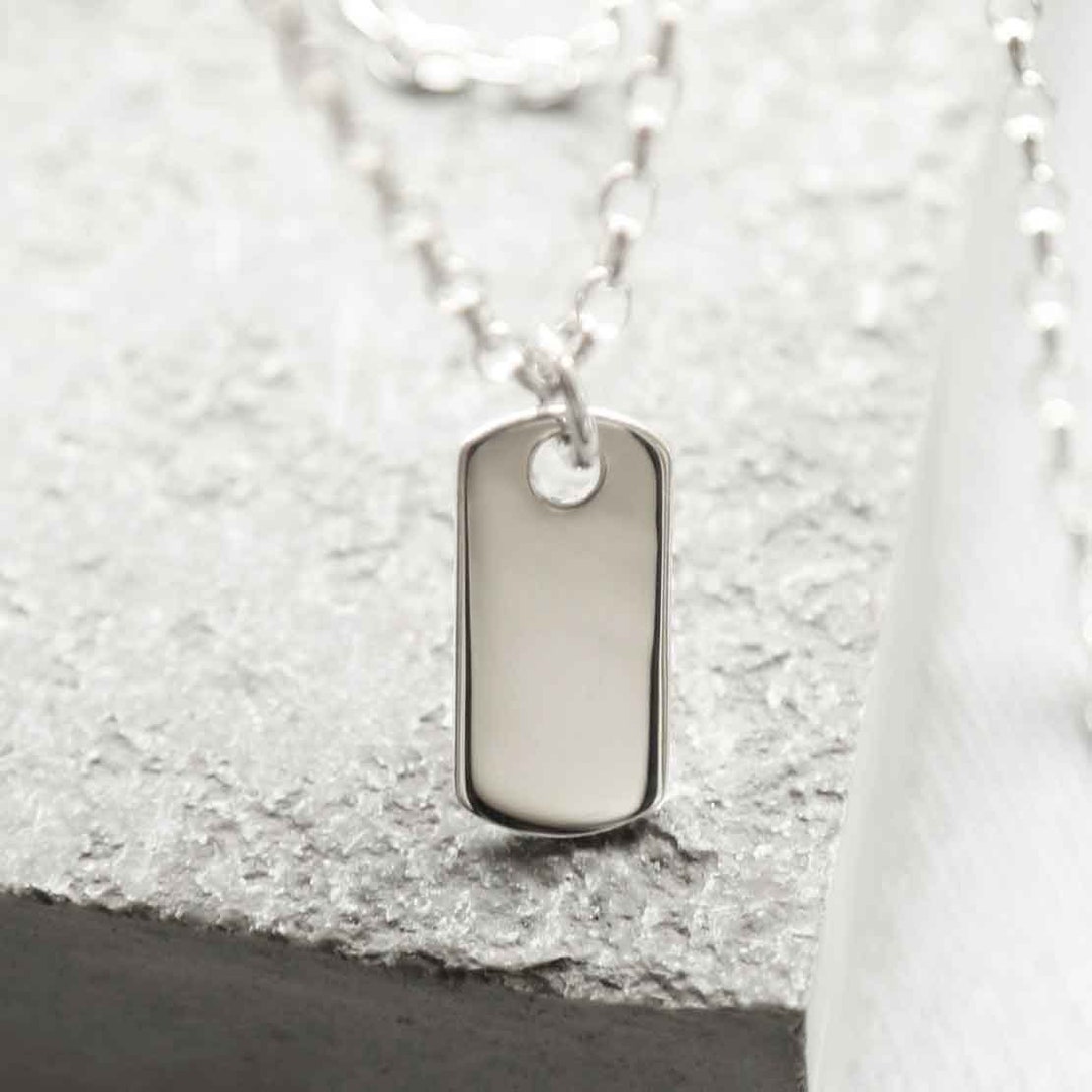 Sterling Silver Small Solid Dog Tag Necklace - Etsy