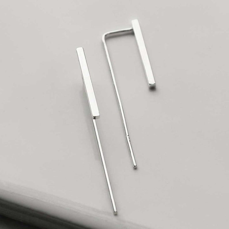 Sterling Silver Tiny Bar Threader Earrings - Etsy