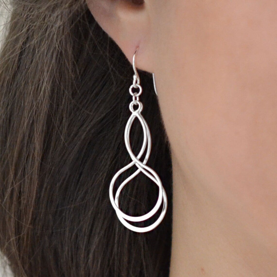 Sterling Silver Dangly Double Loop Earrings - Etsy UK