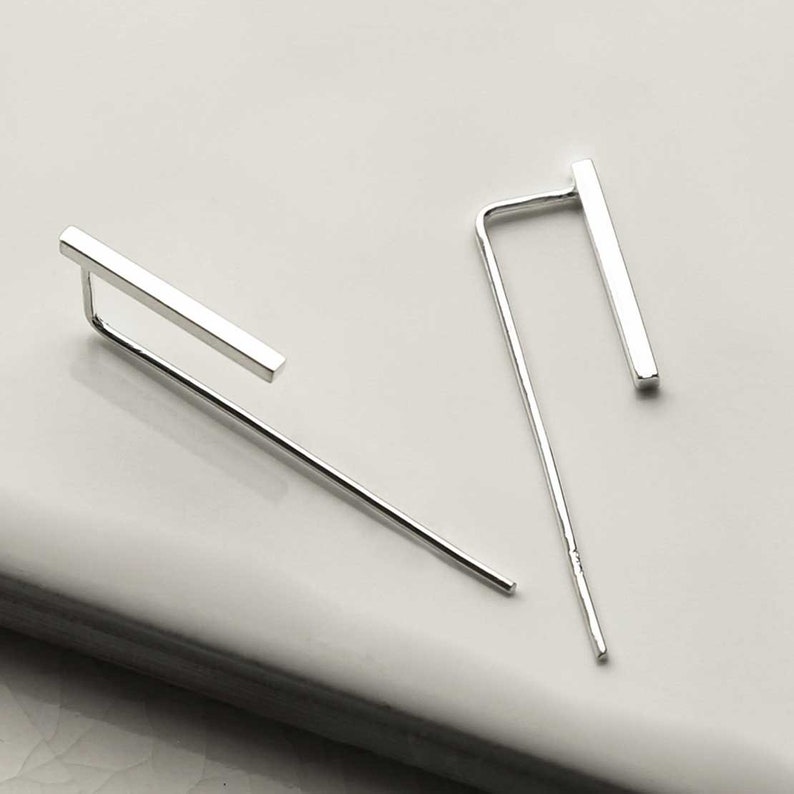 Sterling Silver Tiny Bar Threader Earrings - Etsy
