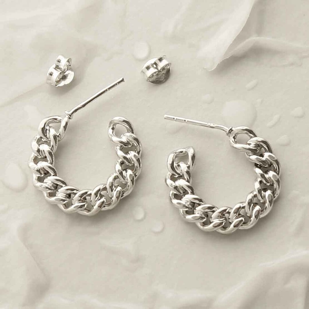 Sterling Silver Large Sideways Curb Hoop Studs - Etsy