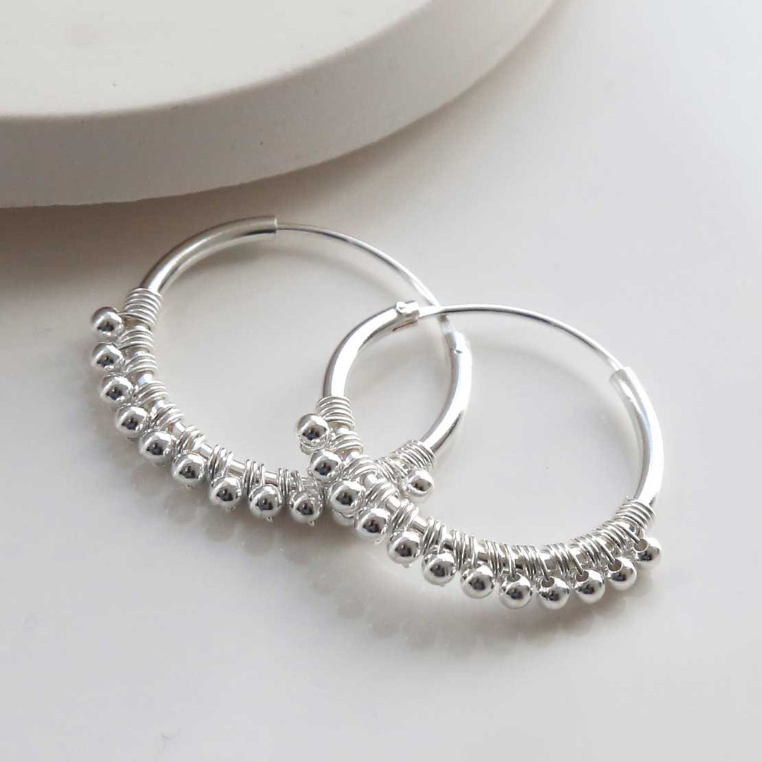 Sterling Silver Twelve Ball Detail Hoops - Etsy