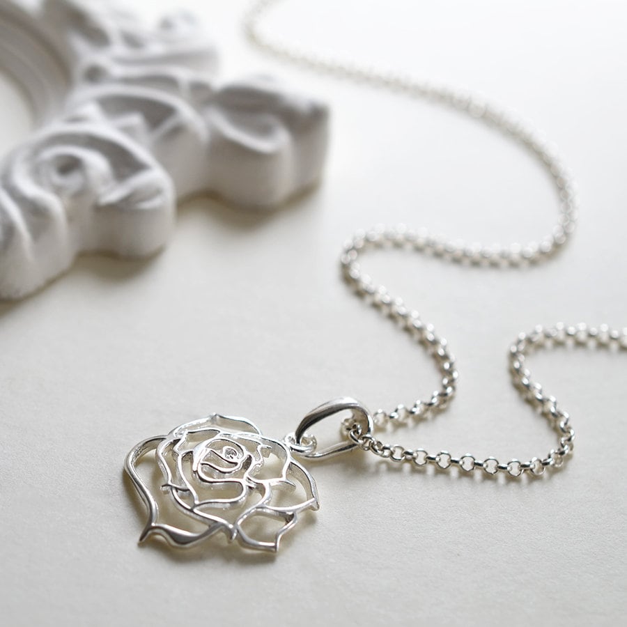 Sterling Silver Filigree Rose Necklace - Etsy UK