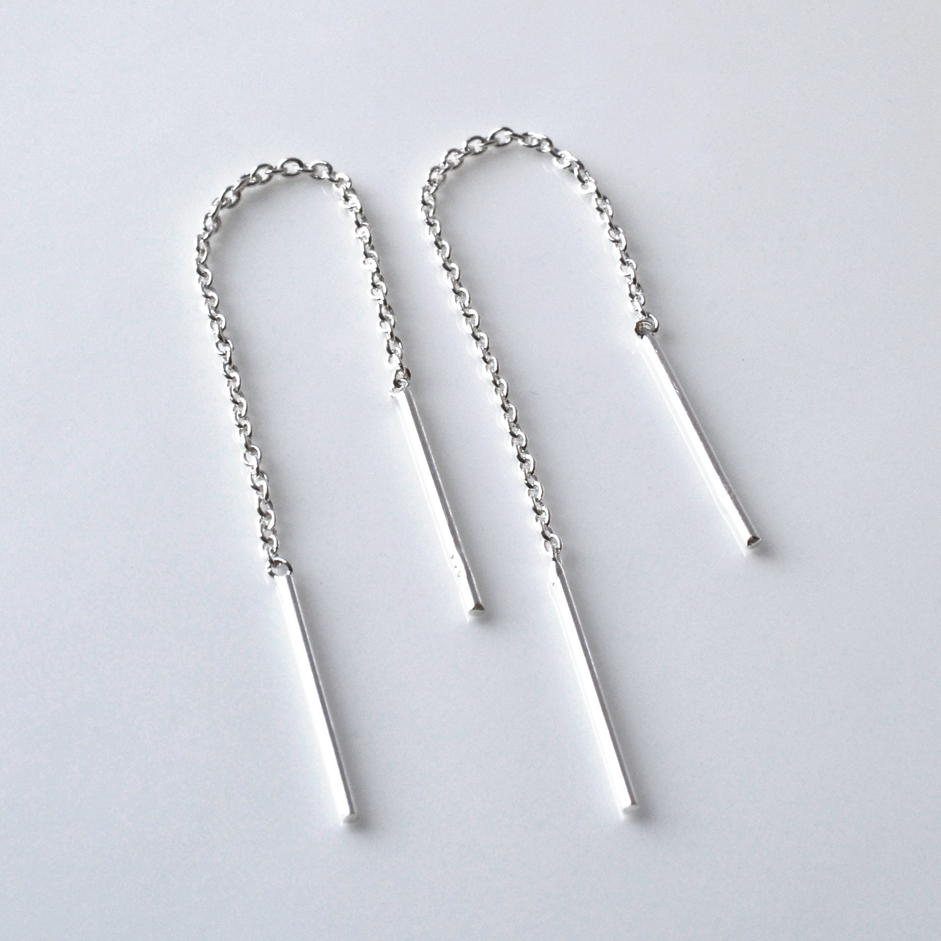 Sterling Silver Trace Threader Chain Earrings - Etsy UK