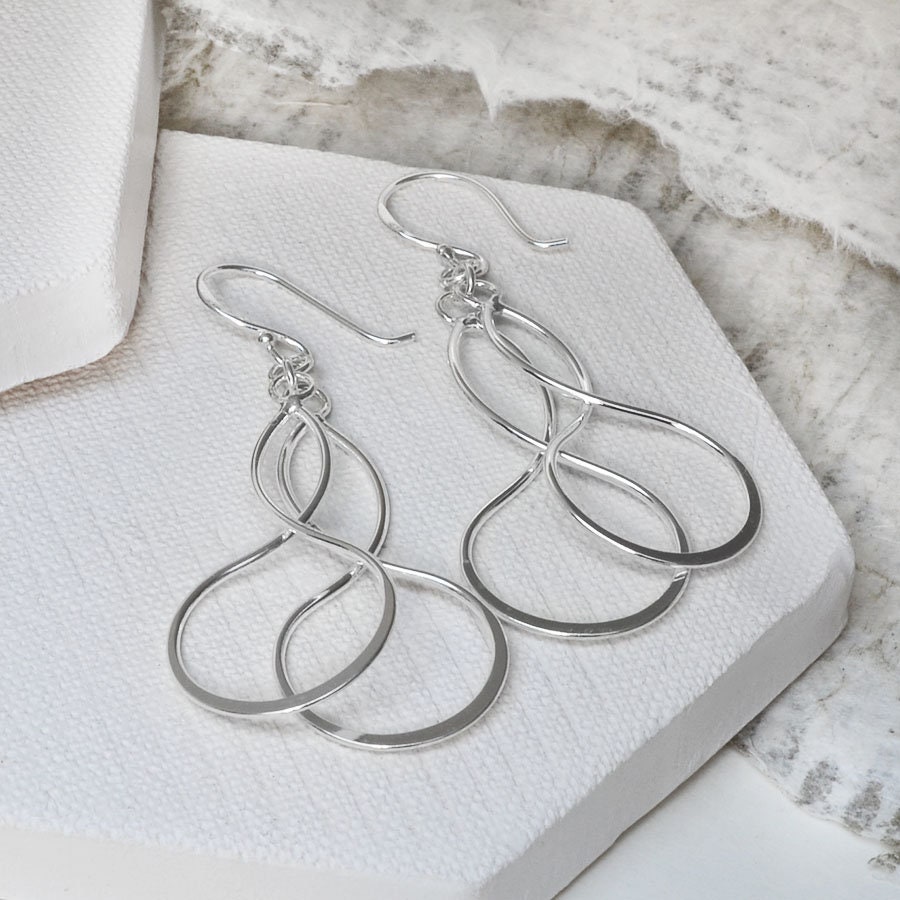 Sterling Silver Dangly Double Loop Earrings - Etsy UK