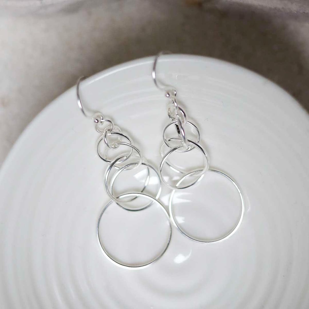 Sterling Silver Wire Circle Drop Earrings - Etsy