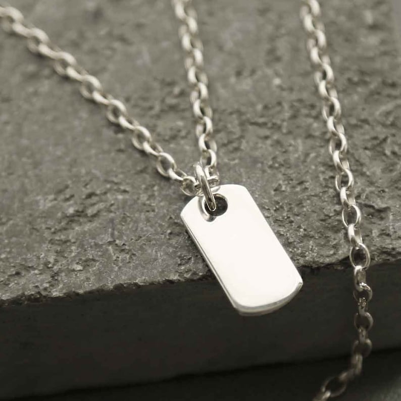 Sterling Silver Small Solid Dog Tag Necklace - Etsy