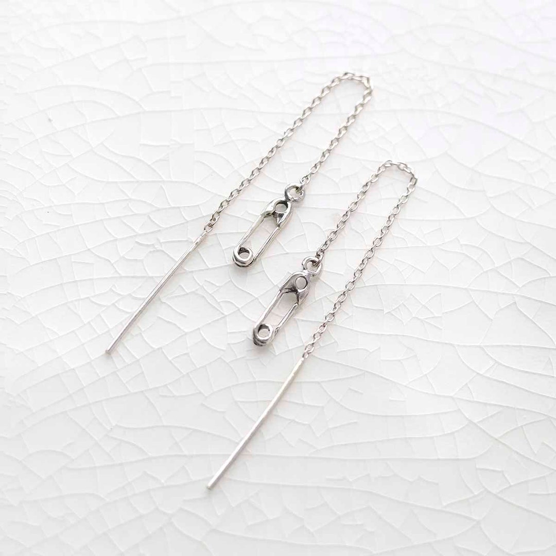 Sterling Silver Safety Pin Threader Earrings - Etsy