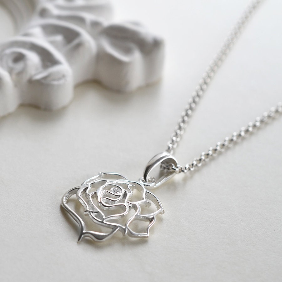 Sterling Silver Filigree Rose Necklace - Etsy UK