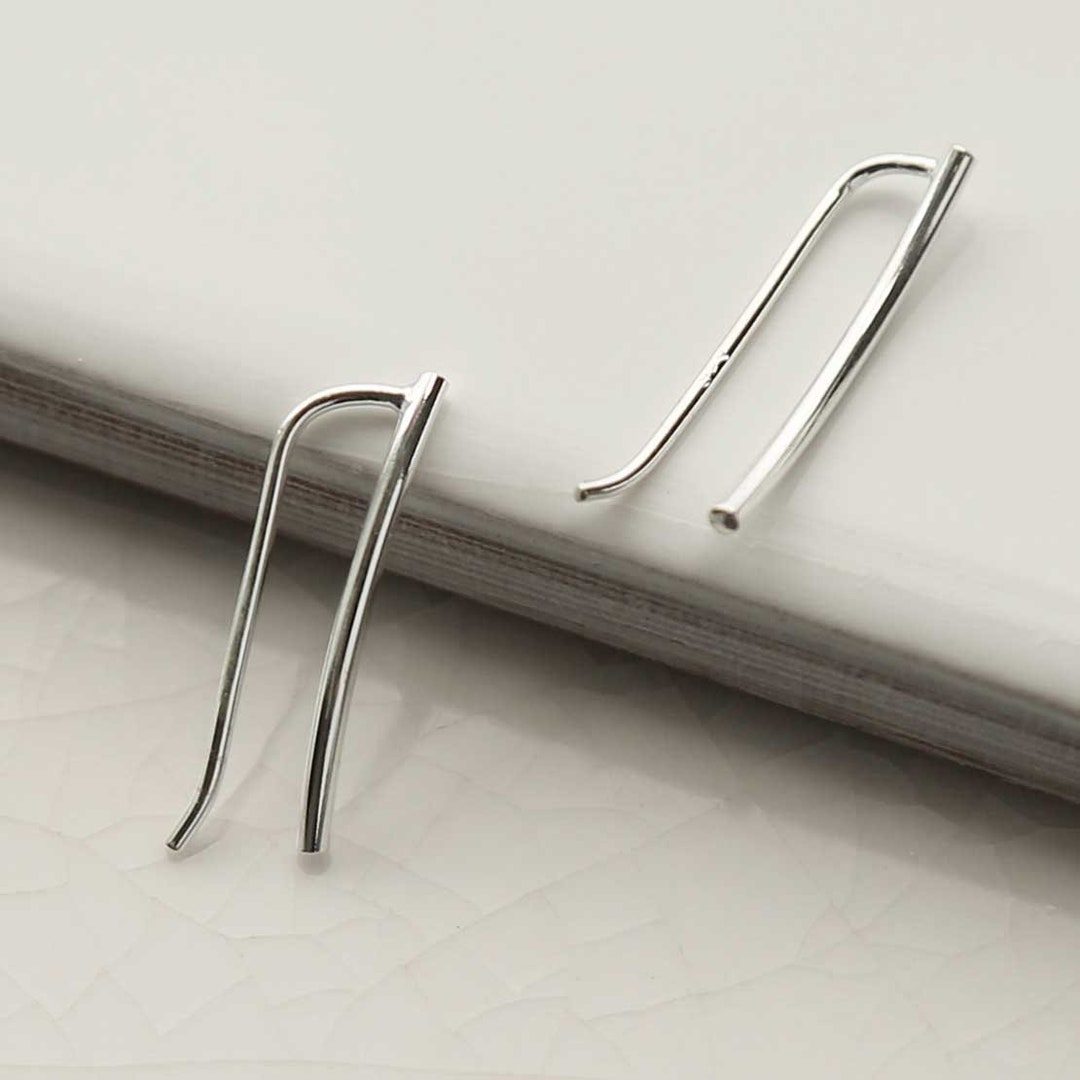 Sterling Silver Tiny Curve Threader Earrings - Etsy