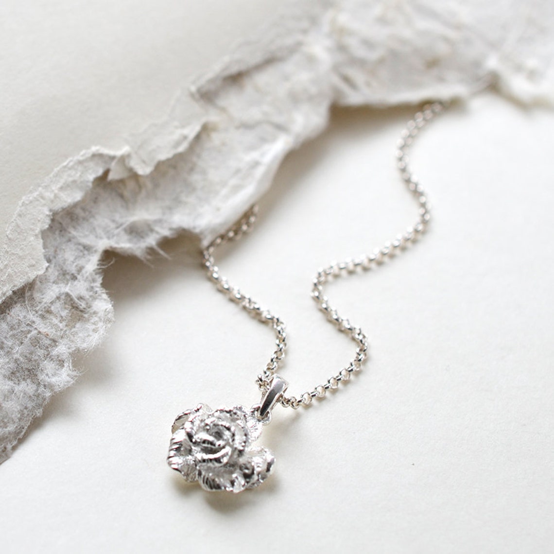Sterling Silver Classic Rose Necklace - Etsy
