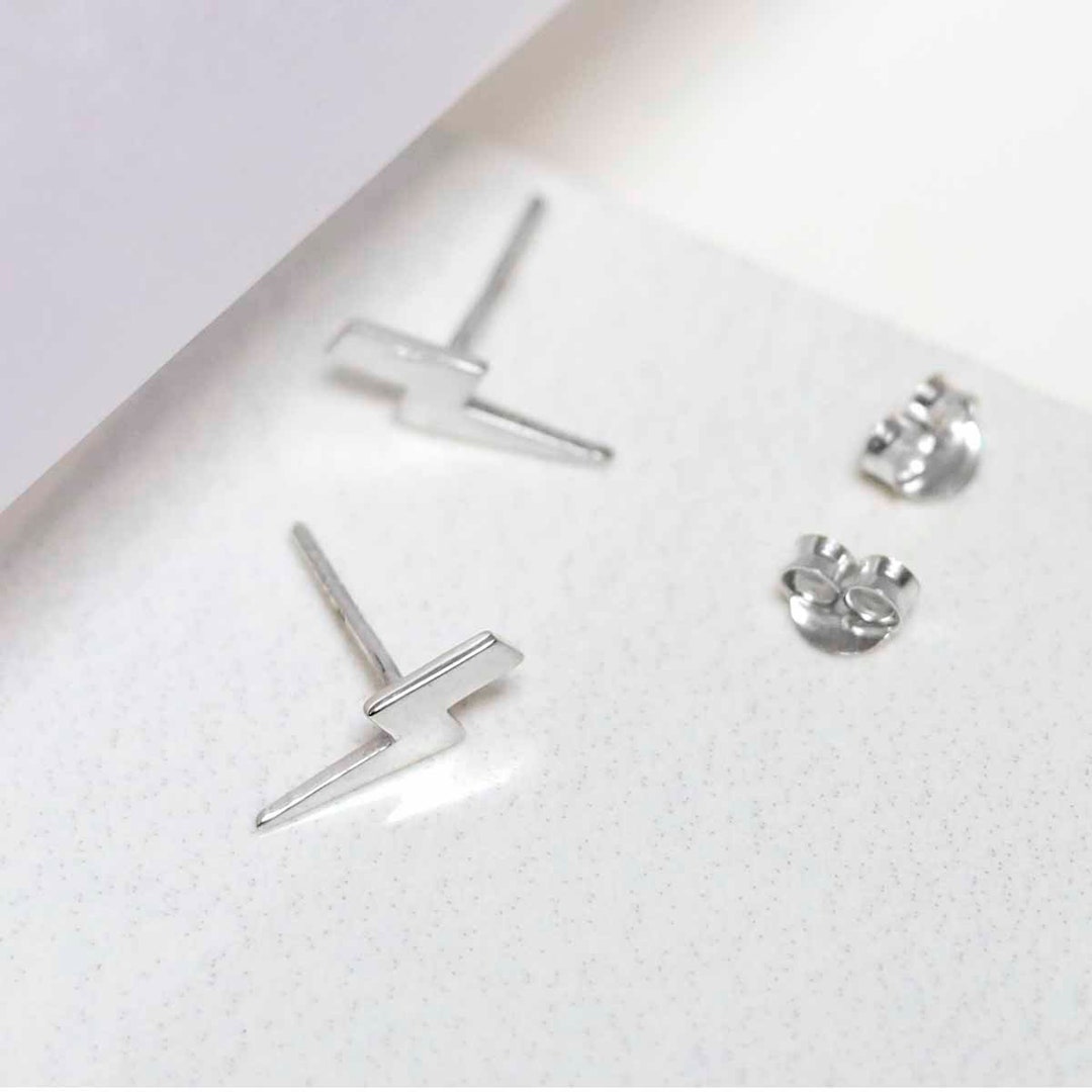 Sterling Silver Thunder Bolt Studs - Etsy
