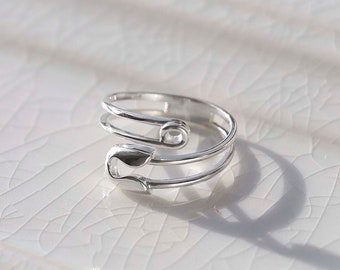 925 Sterling Silver Safety Pin Ring, Wrap Ring, Handmade Jewelry ...