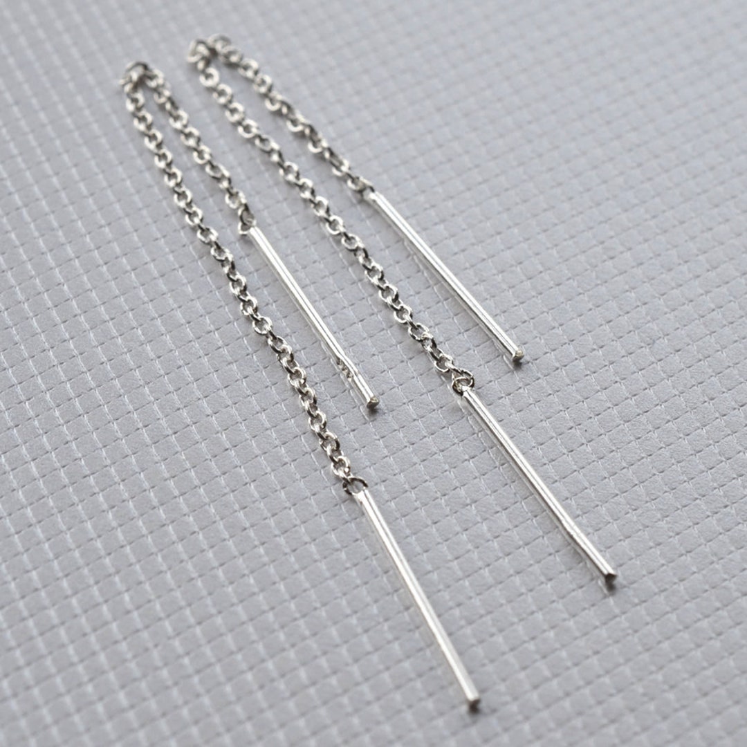 Sterling Silver Trace Threader Chain Earrings - Etsy