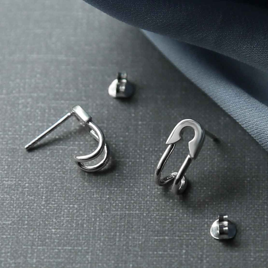 Sterling Silver Safety Pin Hug Studs - Etsy