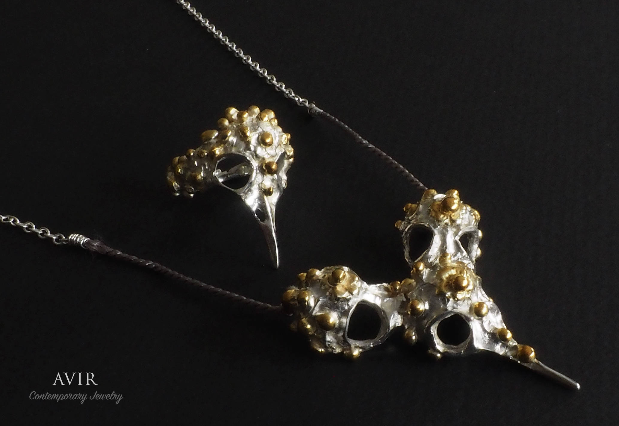 Corvus Raven Ring Bi-material in Sterling Silver and Gold Plated ...