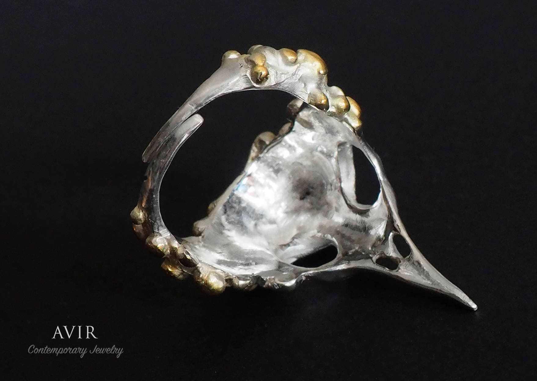 Corvus Raven Ring Bi-material in Sterling Silver and Gold Plated ...
