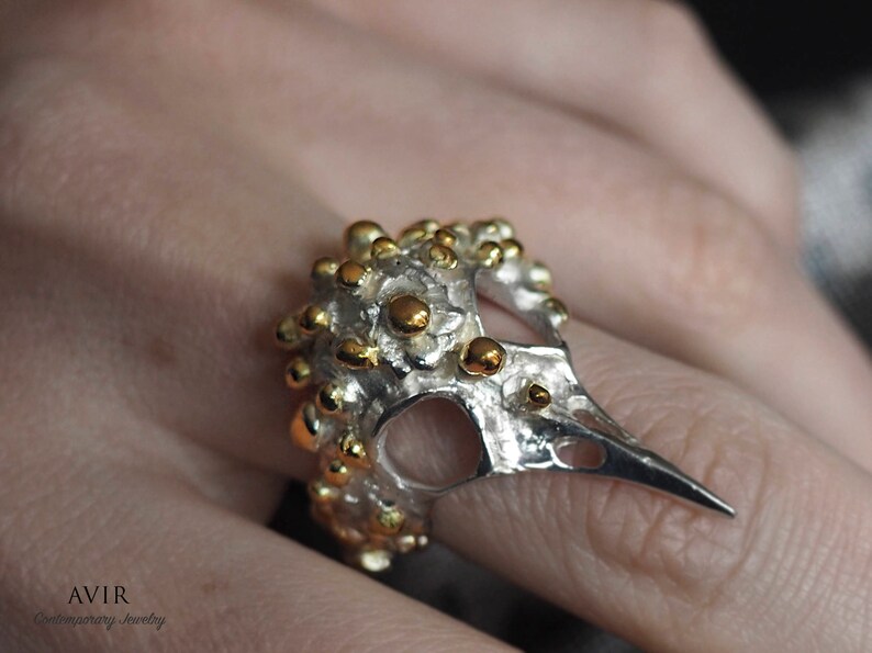 Corvus Raven Ring Bi-material in Sterling Silver and Gold Plated ...