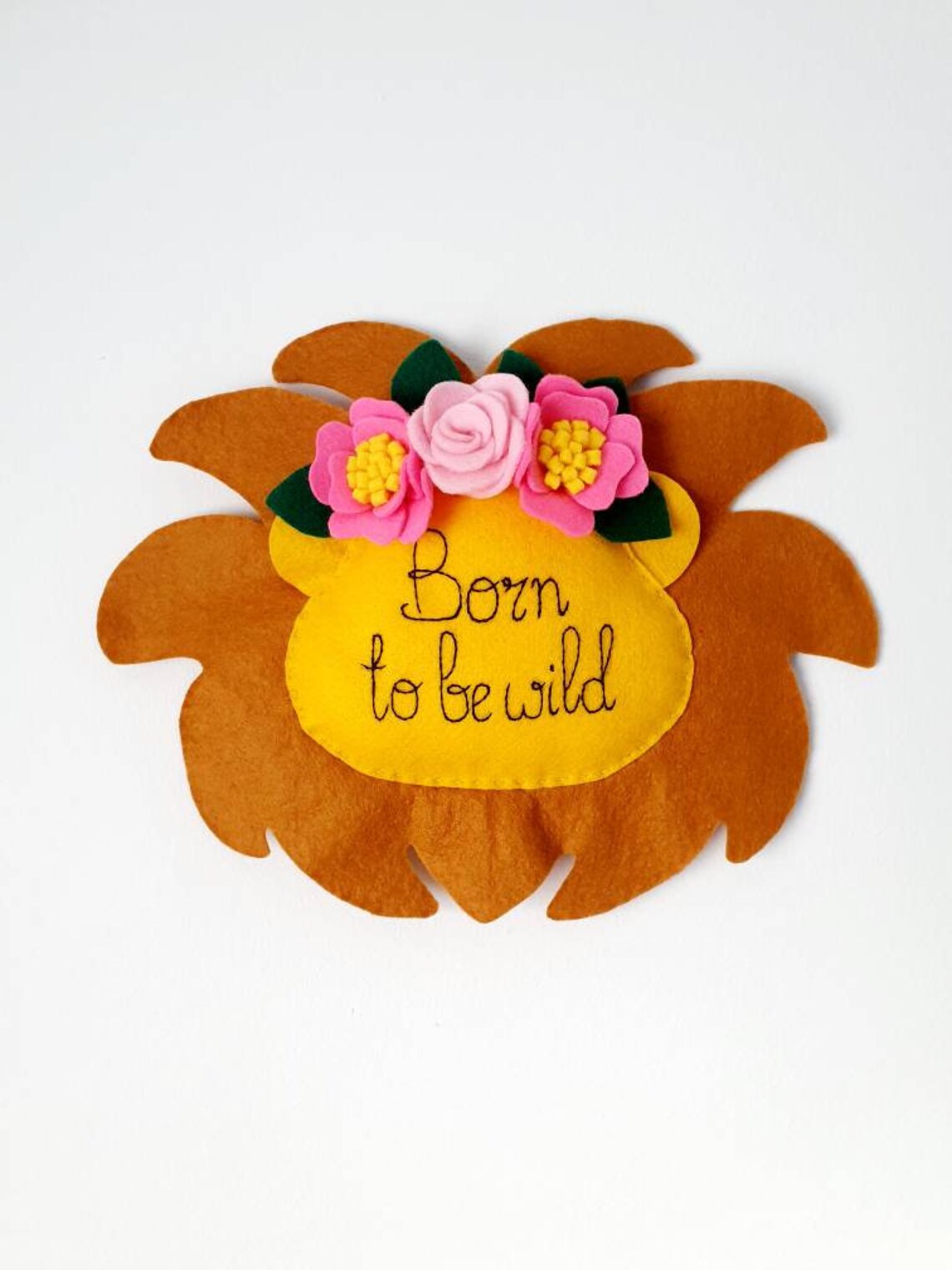 Hand embroidered felt lion mane Personalised decor Childrens | Etsy