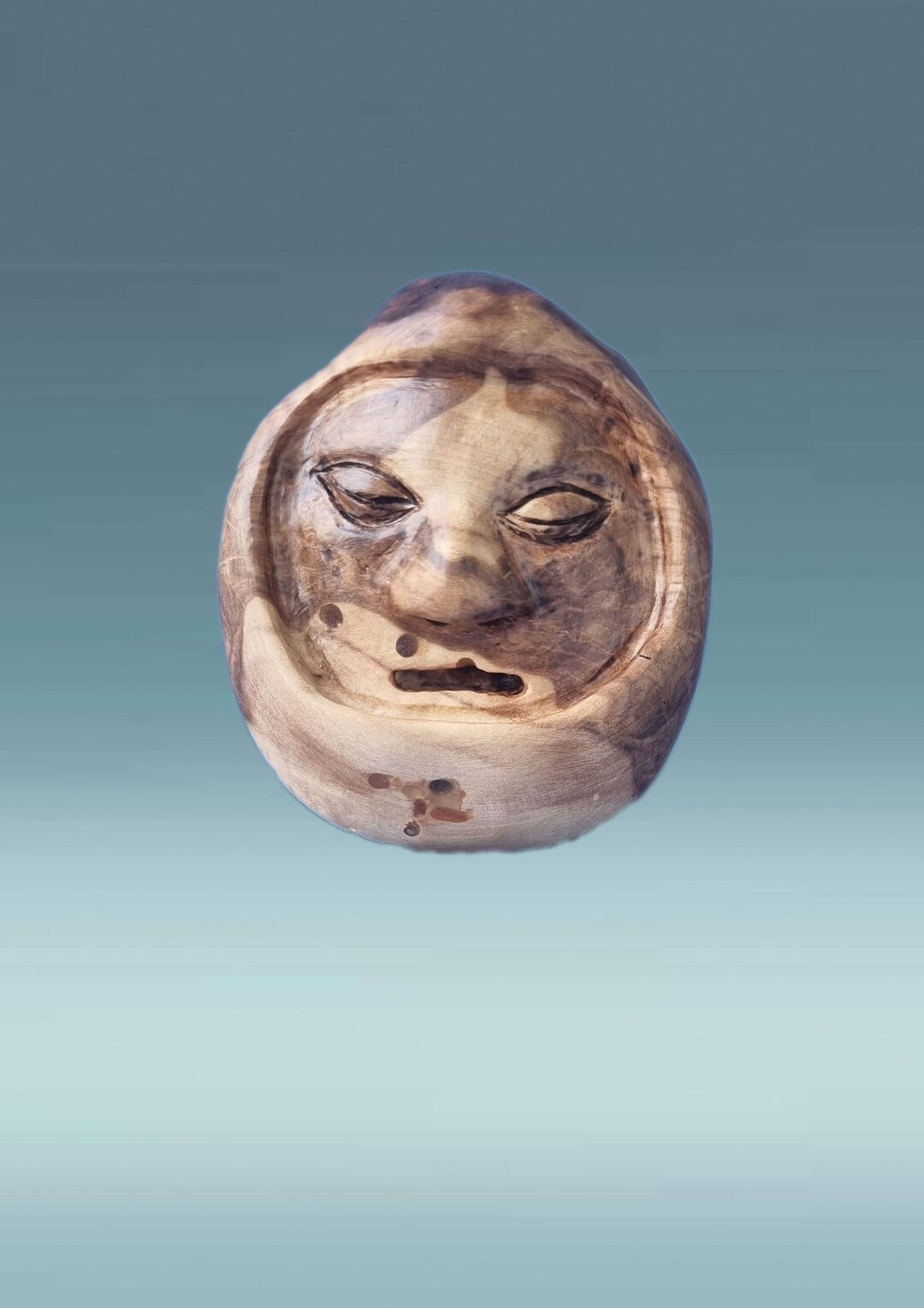 Carved Wood Face, Carved Face Figurine, Handmade Small Sculpture, Wood ...