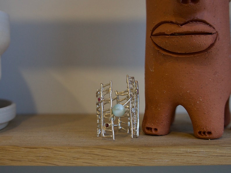 Handmade Ladder Ring tizi Silver Ring Moonstone Turquoise Diamond ...