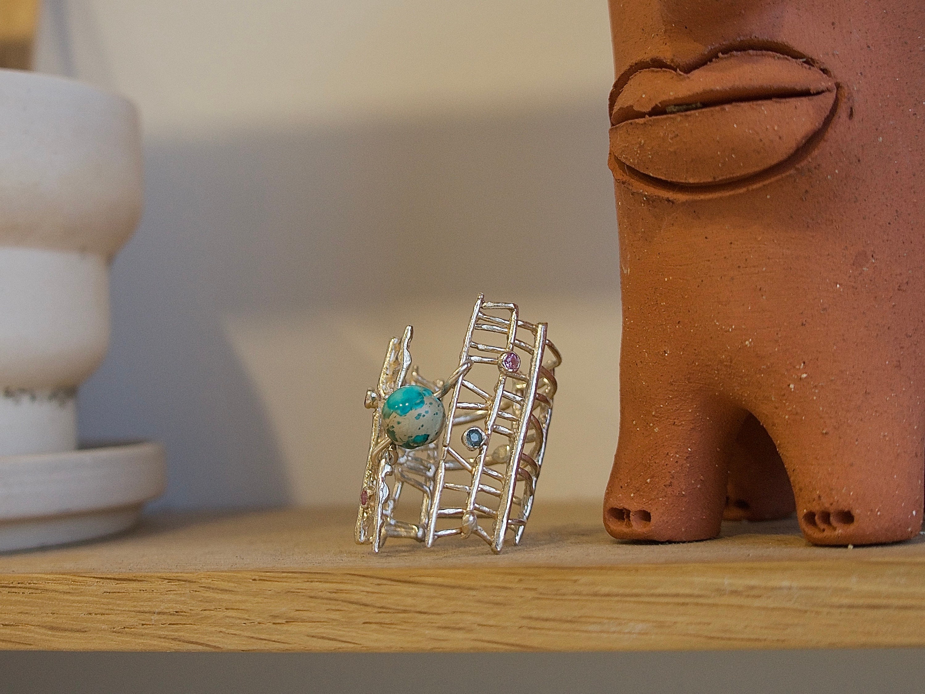 Handmade Ladder Ring tizi Silver Ring Moonstone Turquoise Diamond ...