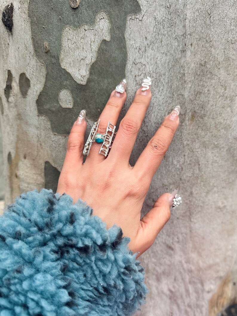 Handmade Ladder Ring tizi Silver Ring Moonstone Turquoise Diamond ...