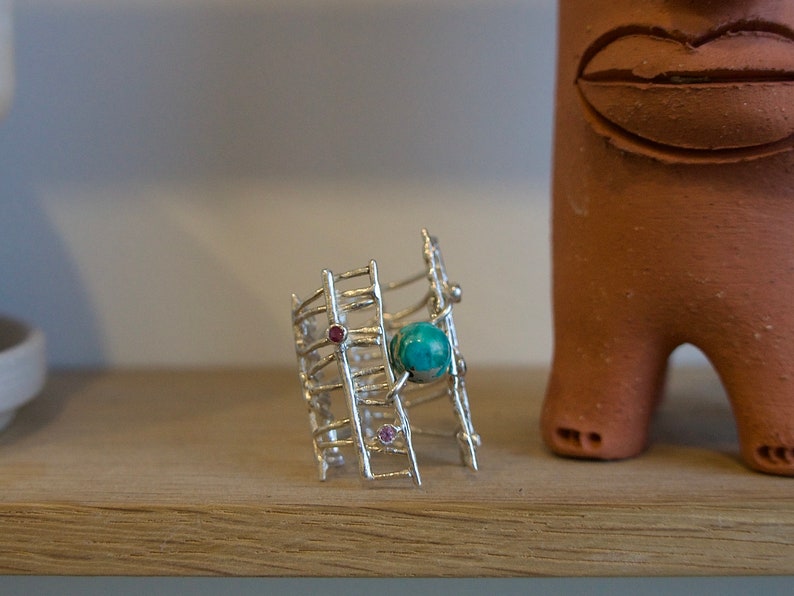 Handmade Ladder Ring tizi Silver Ring Moonstone Turquoise Diamond ...