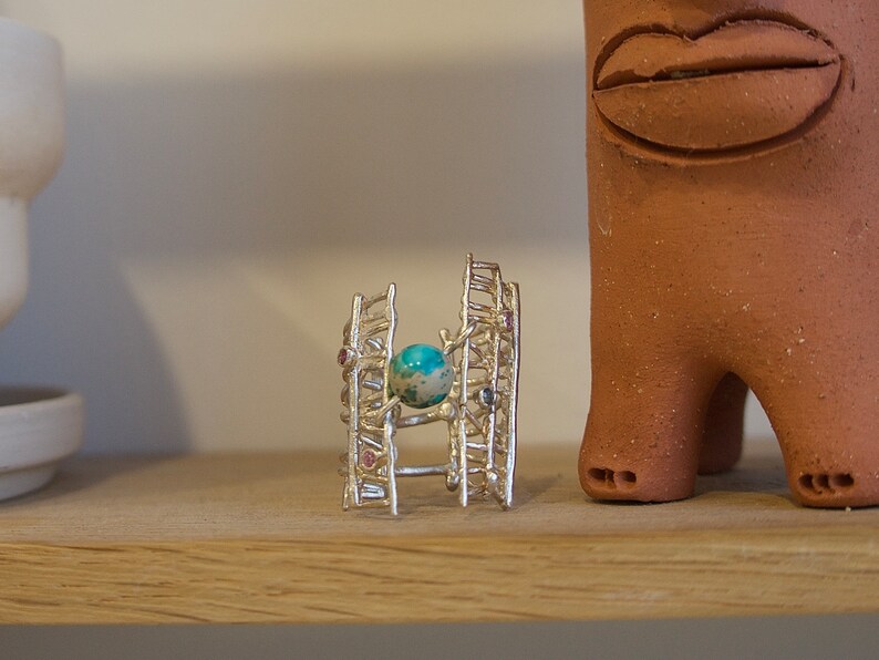 Handmade Ladder Ring tizi Silver Ring Moonstone Turquoise Diamond ...