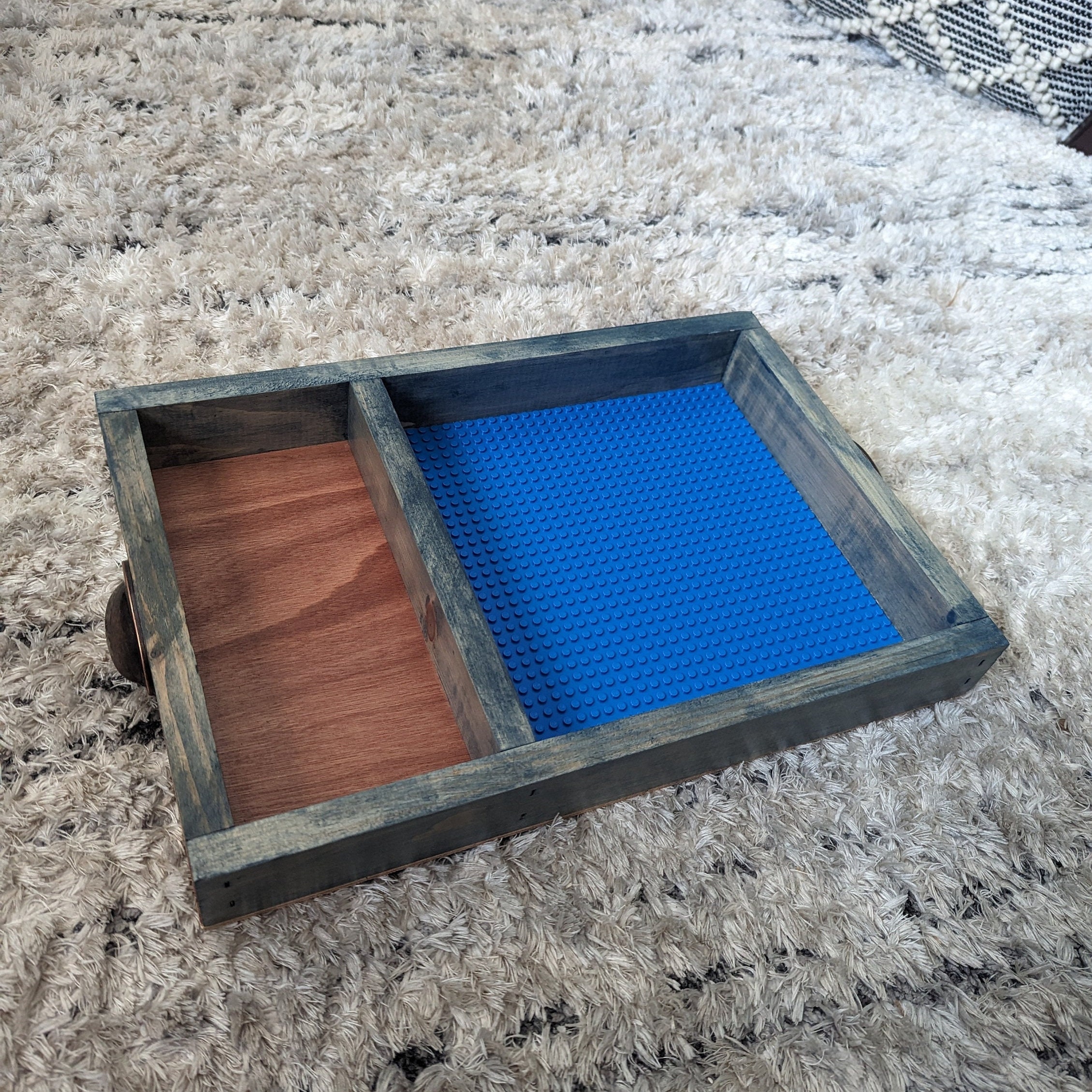 Personalized Wooden LEGO Building Tray W/ Blue LEGO Brand Baseplate ...