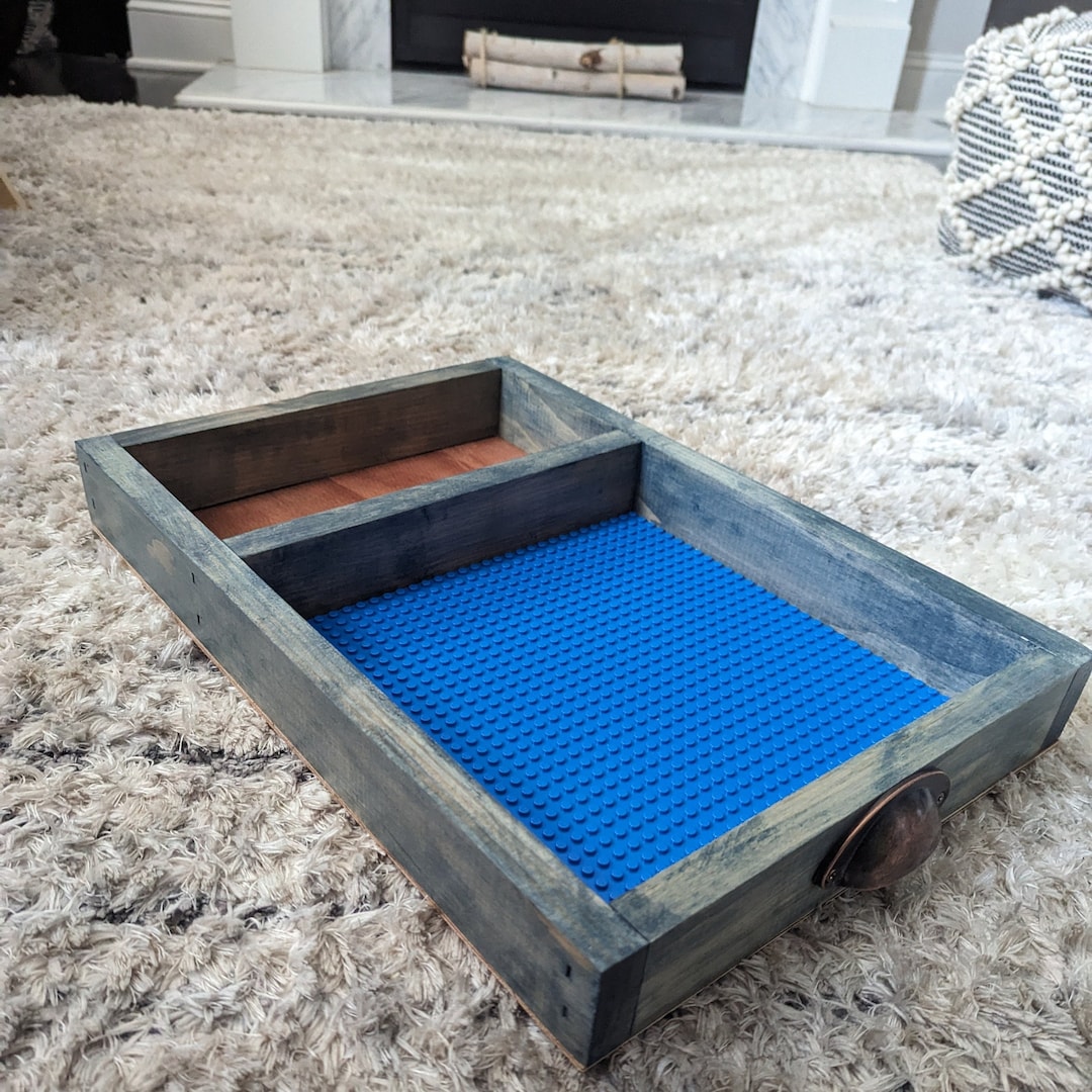 Personalized Wooden LEGO Building Tray W/ Blue LEGO Brand Baseplate ...