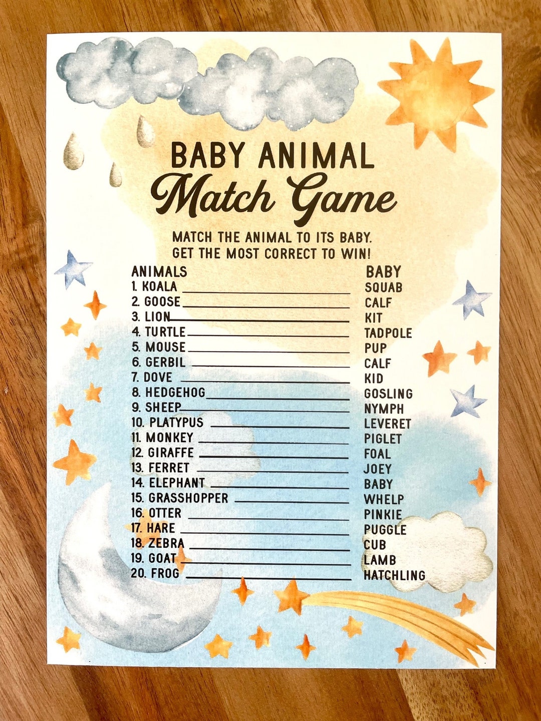 6 Sun & Moon Baby Shower Game Printable Pack L Bundle Set L 6 Printable ...