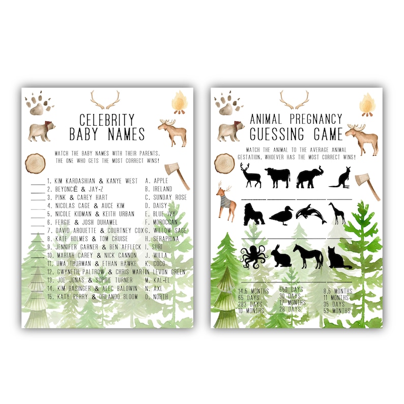 Woodlands Baby Shower Games: Printable Bundle Pack (digital Download ...