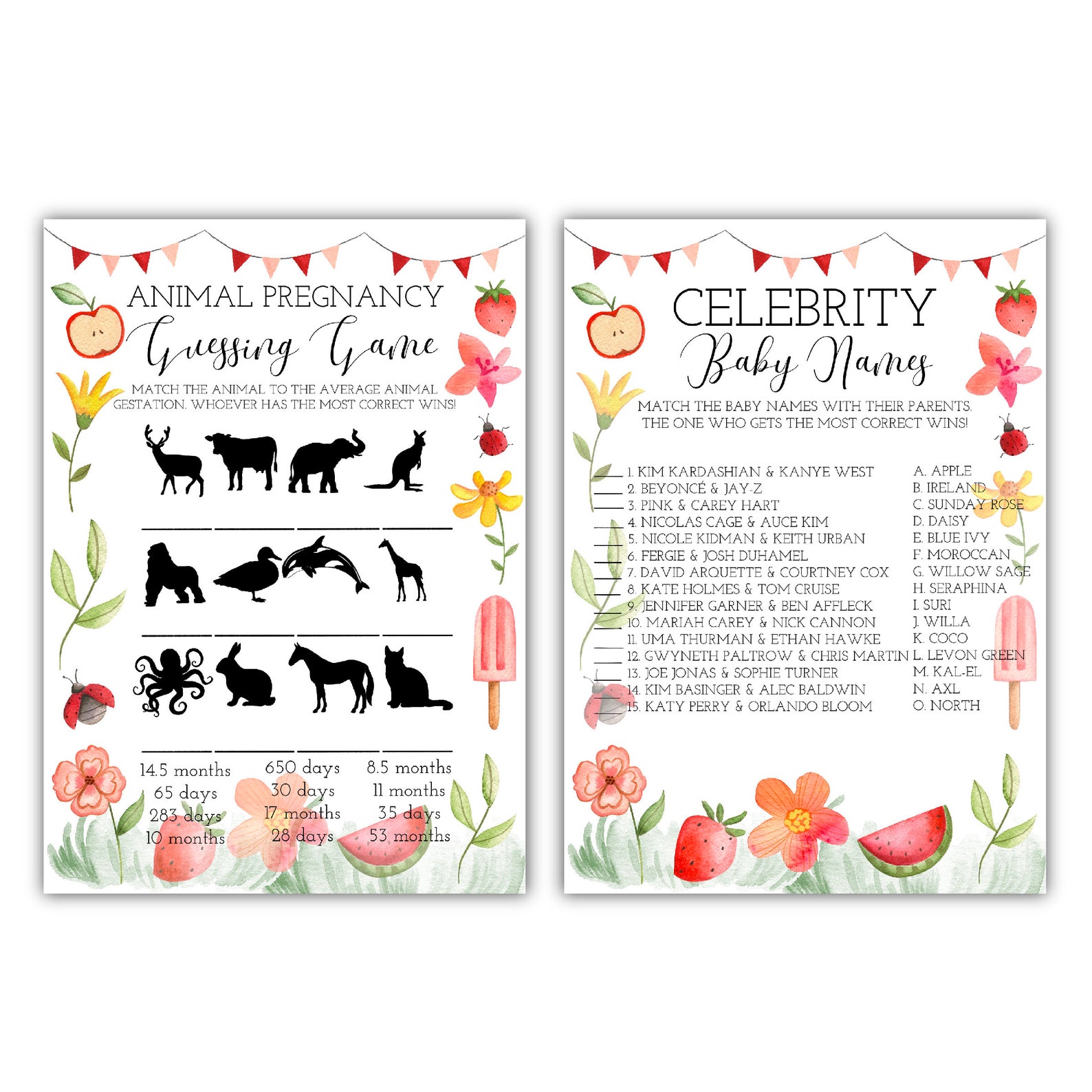 6 Summer Picnic Themed Baby Shower Game Printable Pack L Bundle Set L 6 ...