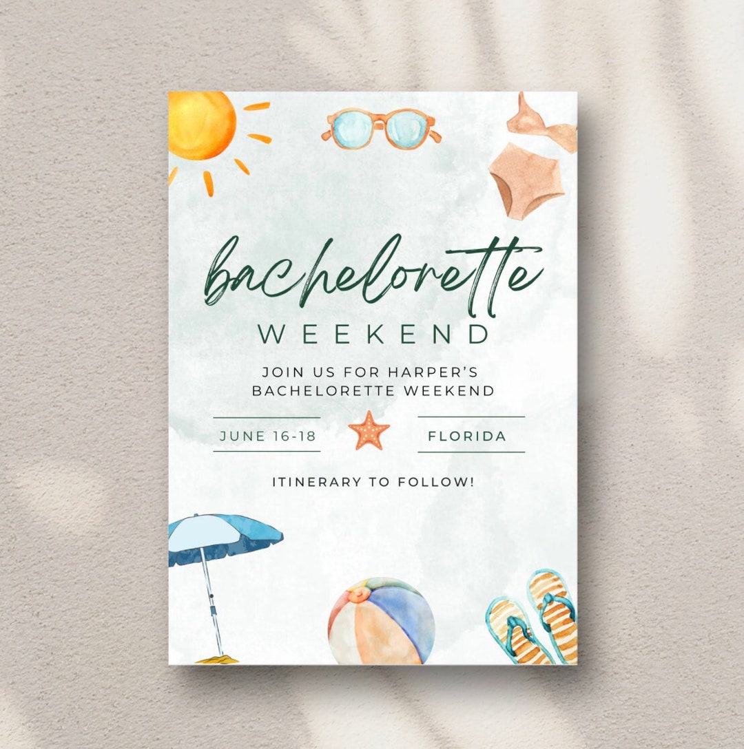 Bachelorette Weekend Editable Invitation and Itinerary L Beach Themed ...
