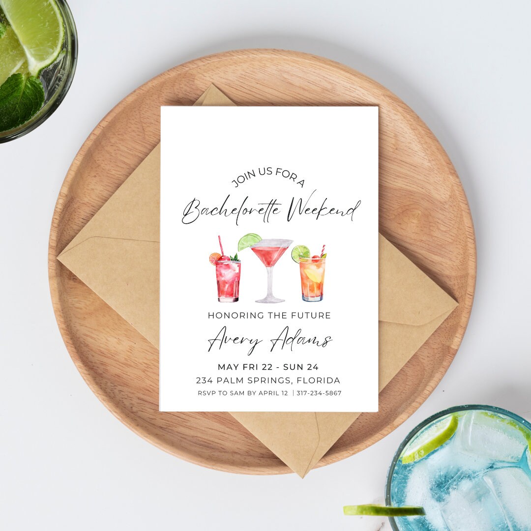 Editable Bachelorette Weekend Invitation & Itinerary: Neutral Cocktail ...