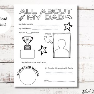Father's Day Printable | All About My Dad Printable | Digital Download ...