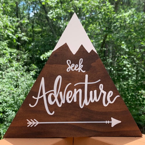 Your Adventure Awaits Hand Lettered Wood Mountain Sign Gift - Etsy