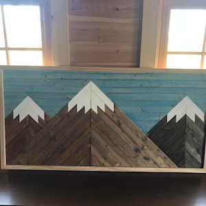 Rustic Mountain Wall Art Blue Sky Mountain Range Artwork Home Decor ...
