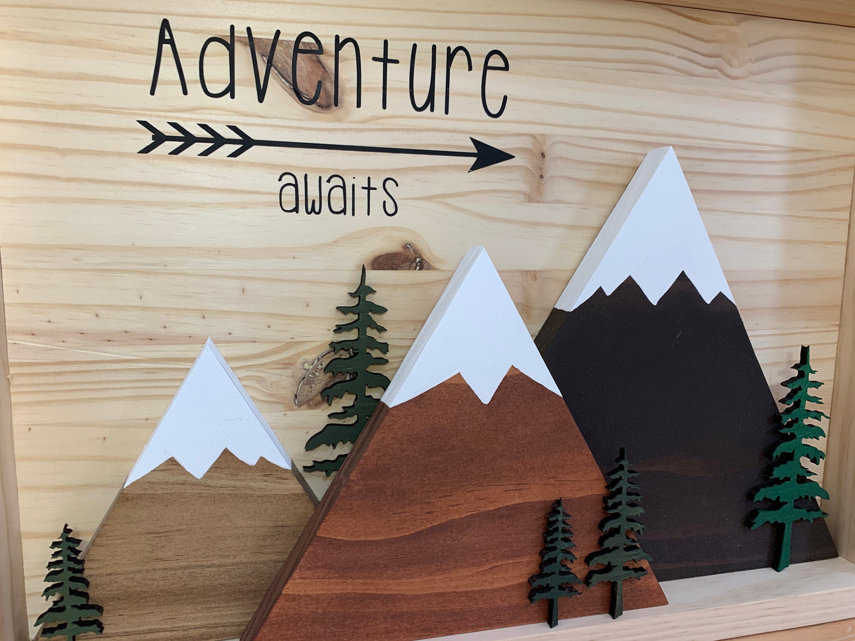 Framed Adventure Awaits 3D Trees and Mountain Range Wall Art - Etsy