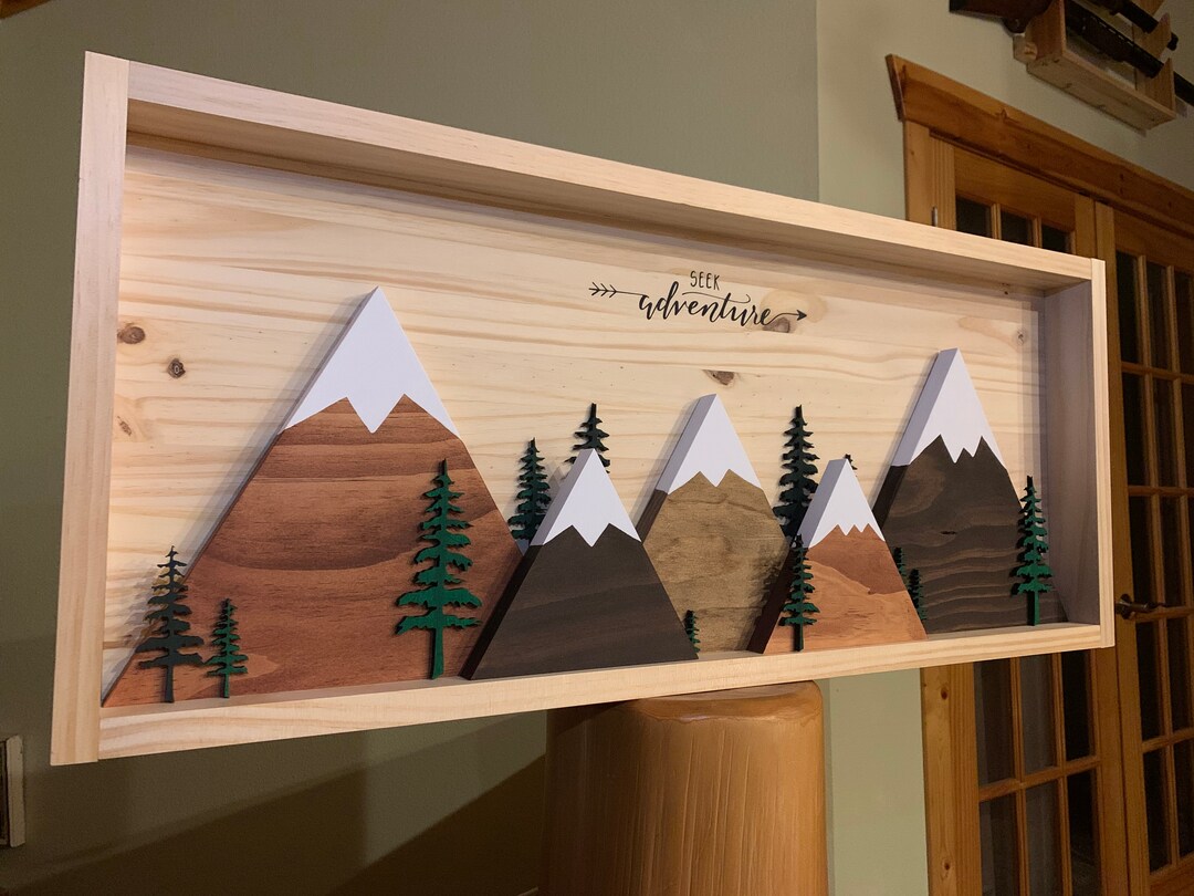 The Original Framed Seek Adventure 3D Trees & Mountain Range Wall Art ...