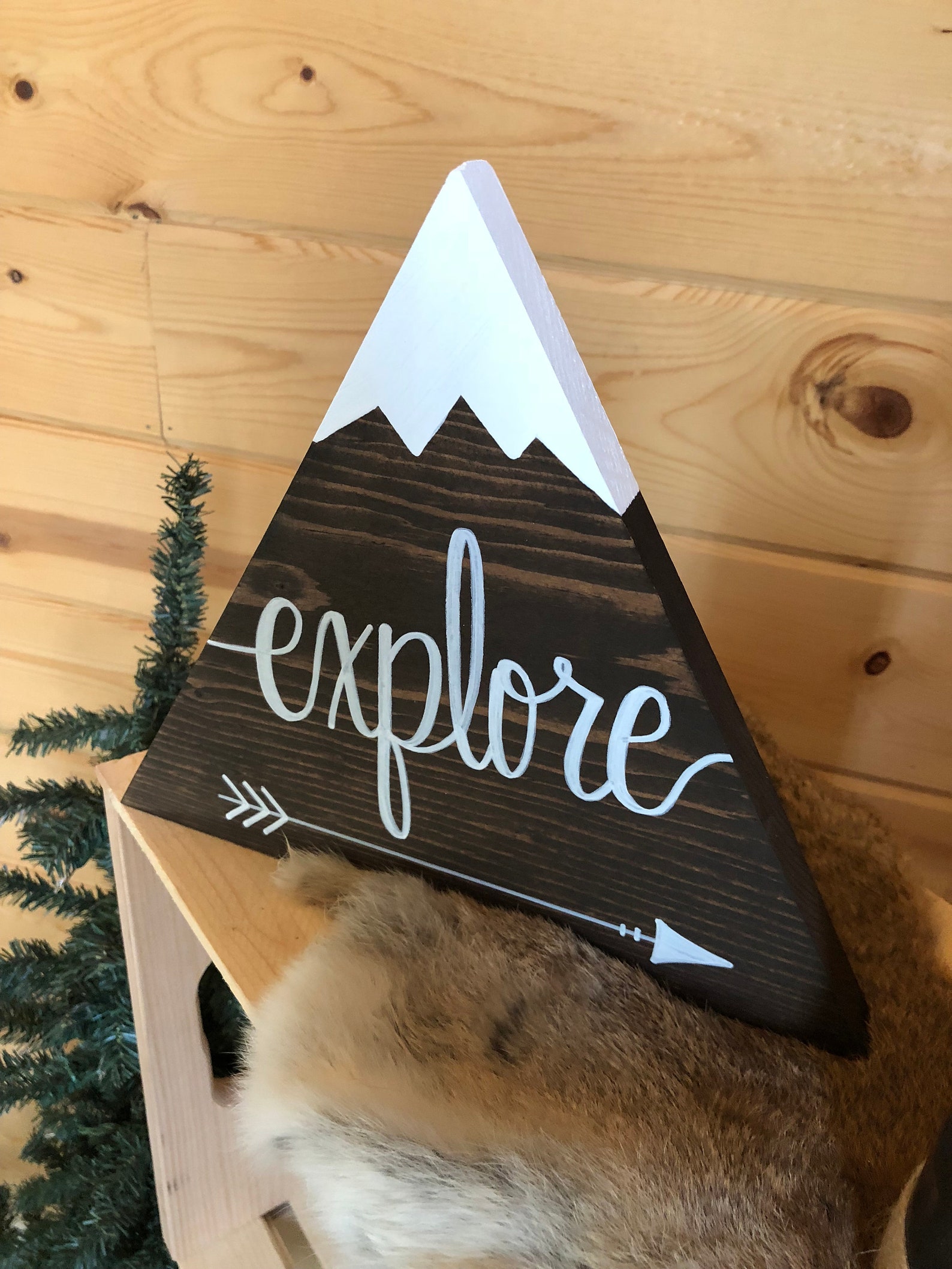 Explore Arrow Large Stained Mountain Wood Sign With Snow Handmade Sign ...