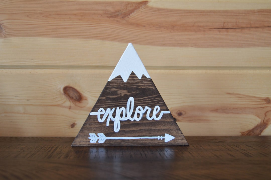 Explore Arrow Stained Mountain Wood Sign With Snow Handmade - Etsy