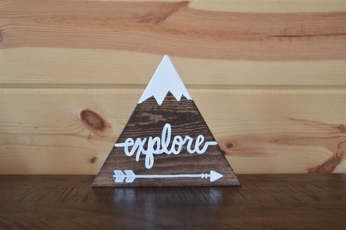 Explore Arrow Stained Mountain Wood Sign With Snow Handmade | Etsy