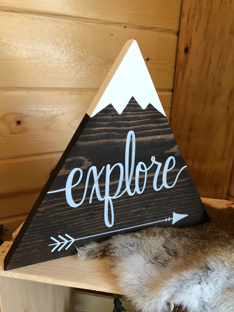 Explore Arrow Large Stained Mountain Wood Sign With Snow Handmade Sign ...