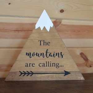 The Mountains Are Calling W/arrow Wood Mountain Sign Handmade Stained ...