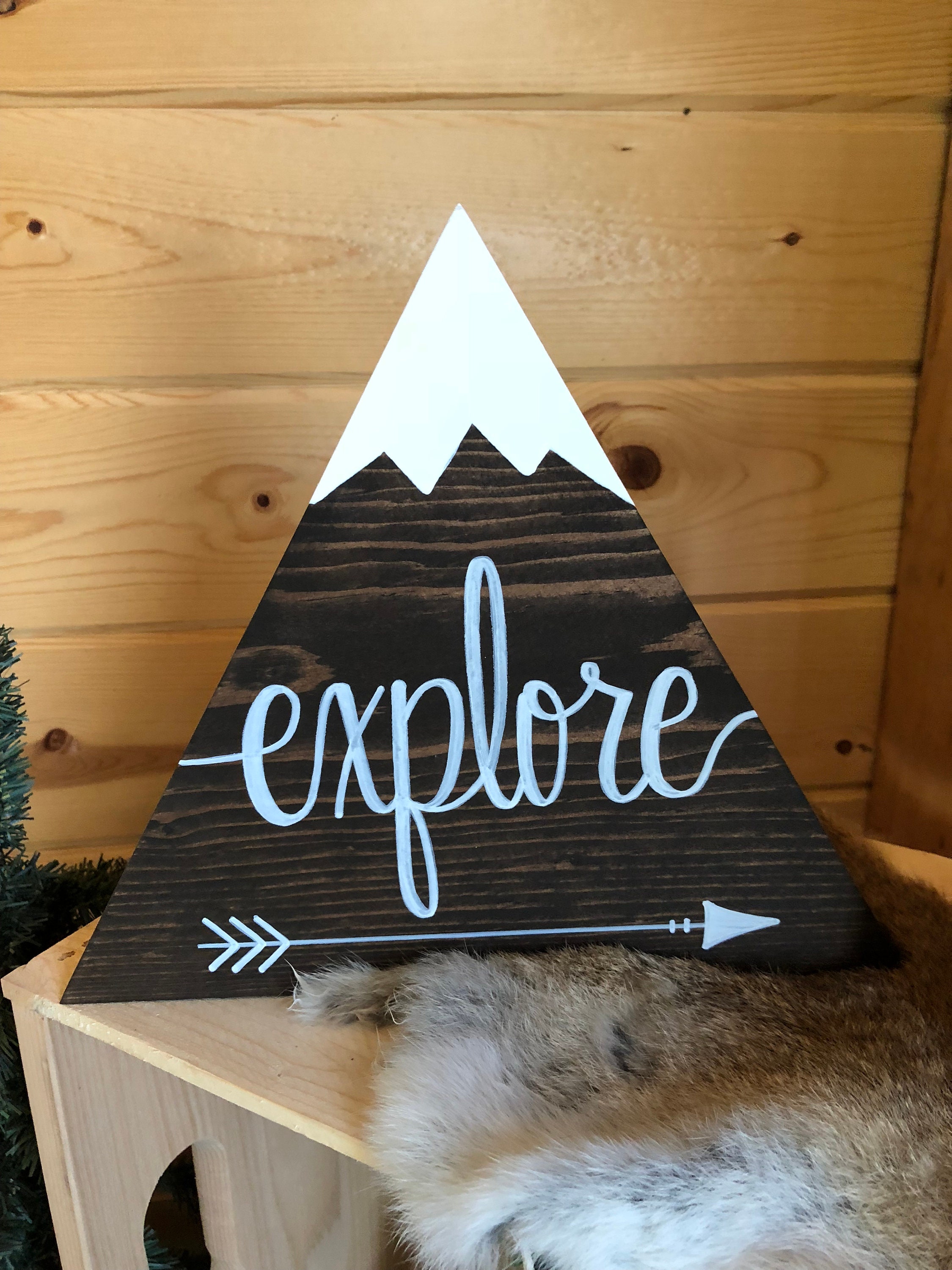 Explore Arrow Large Stained Mountain Wood Sign With Snow Handmade Sign ...